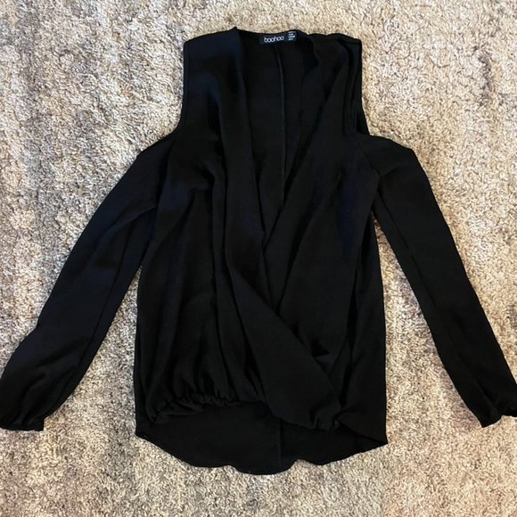 Boohoo | Tops | Black Deep V Neck Long Sleeve Blouse Womans Sz 4 | Poshmark